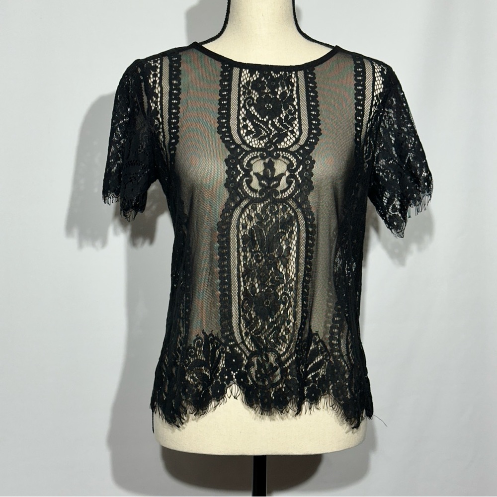 Bongo Womens Lace Sheer See Through Overlay Shirt Bla… - Gem